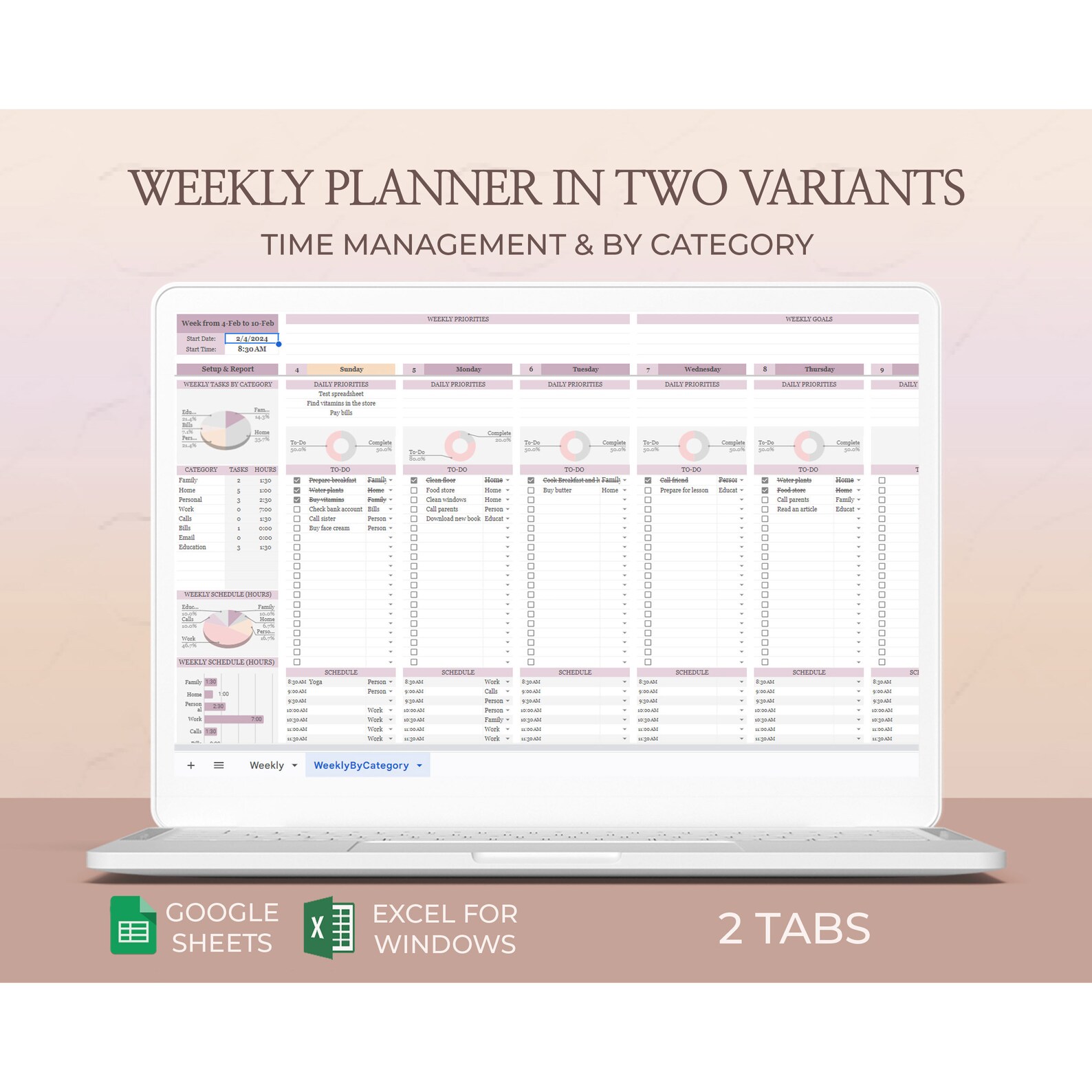 Weekly Planner Sheet, Time Management, Weekly Schedule, Weekly to Do ...