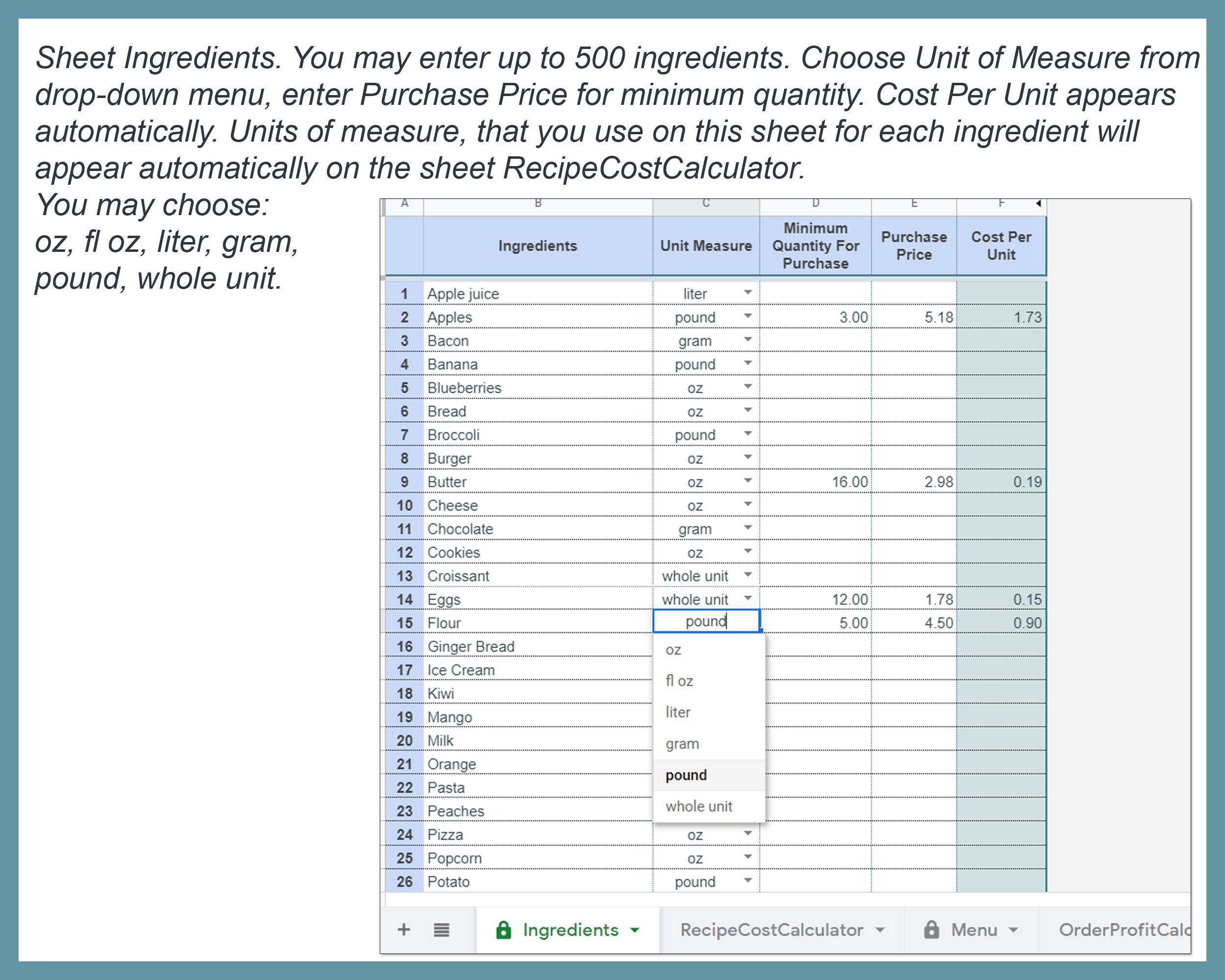 Recipe Cost Calculator Order Profit Calculator Recipe Etsy UK Recipe Cost Calculator Order Profit Calculator Recipe Etsy UK