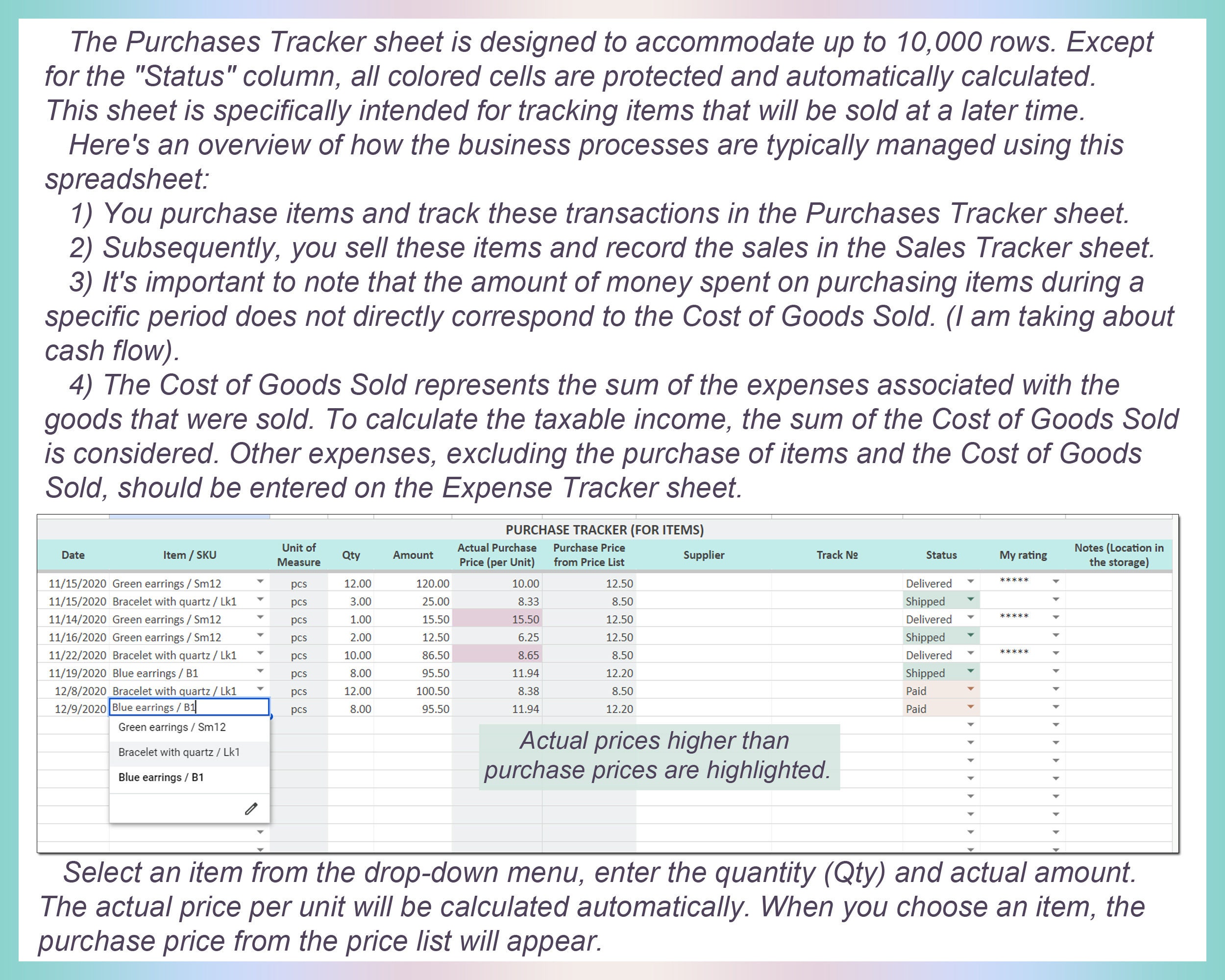 Reseller Bookkeeping Spreadsheet for Small Business Inventory Sales ...