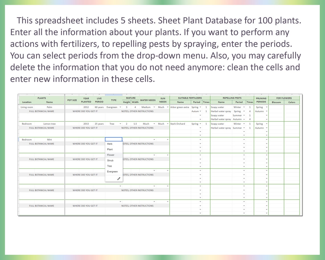 Plant Care Spreadsheet Digital Journal Houseplant Planner Organizer ...