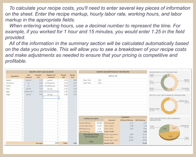 Recipe Cost Calculator Excel Template Cake Pricing Formula Baking ...
