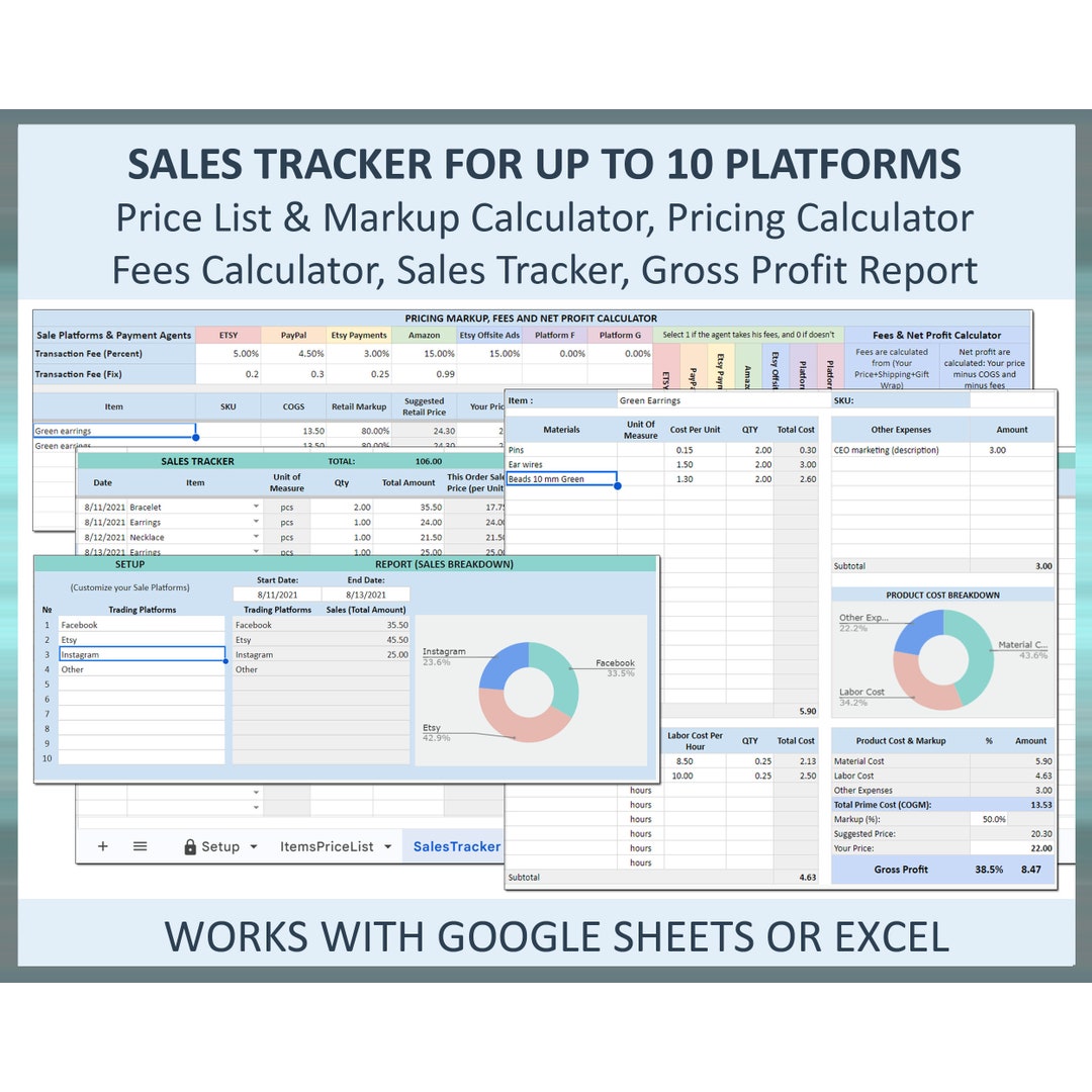 Sales Tracking Spreadsheet Multi-platform Tracker Product Costing ...