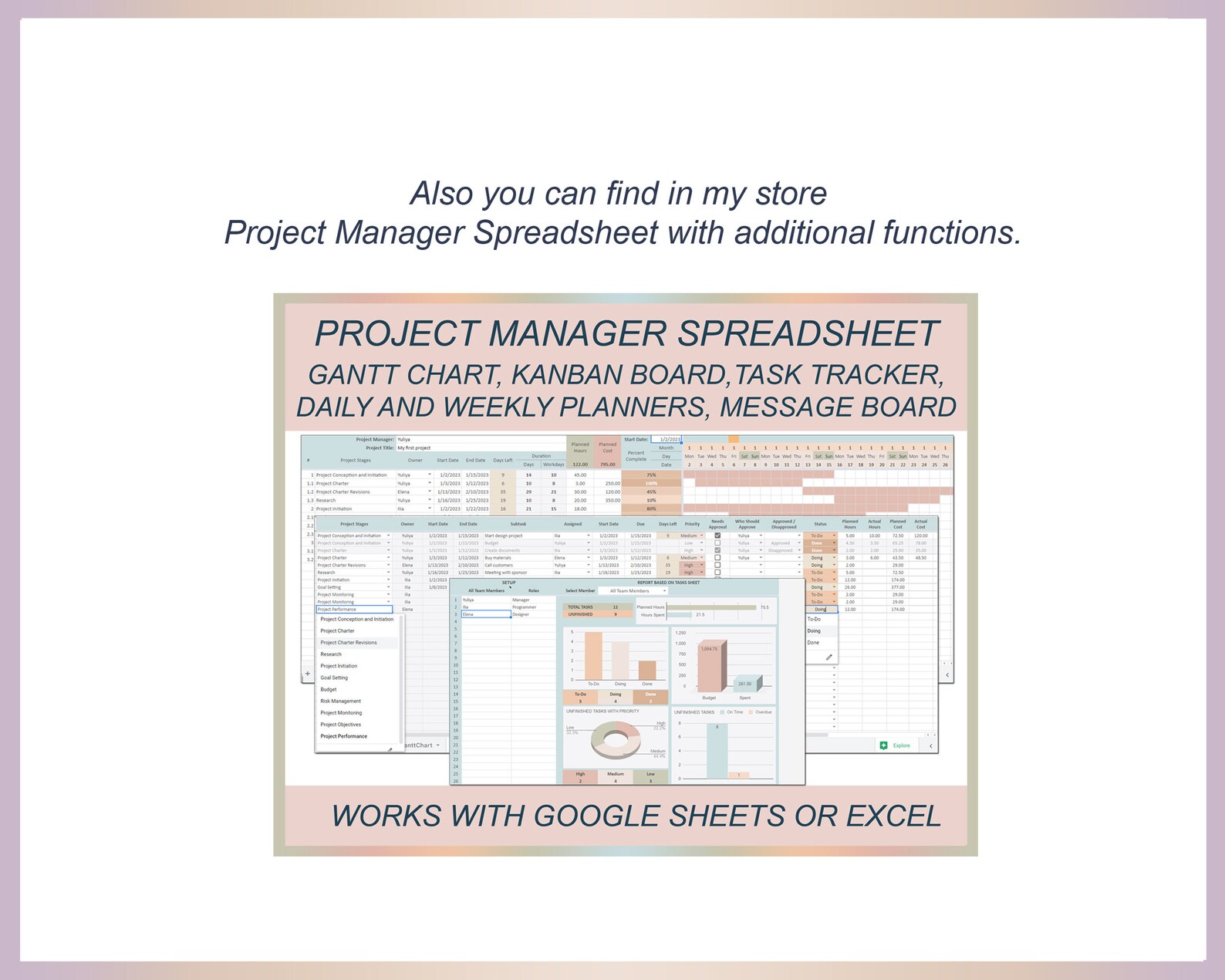 Project Planner Spreadsheet, Easy Project Planning, Kanban Board, Task ...
