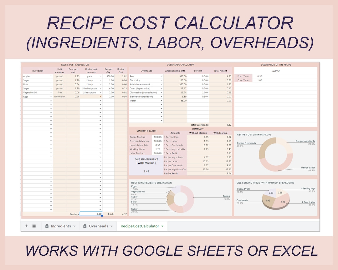 Recipe Costing Template Recipe Cost Calculator Cake Pricing - Etsy