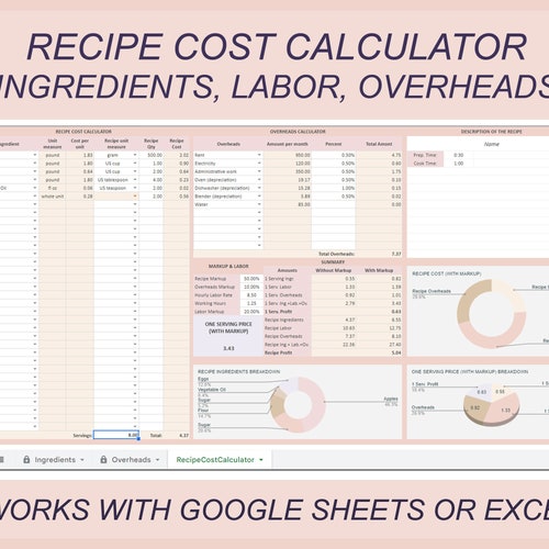 Recipe Cost Calculator Spreadsheet Template for Google - Etsy