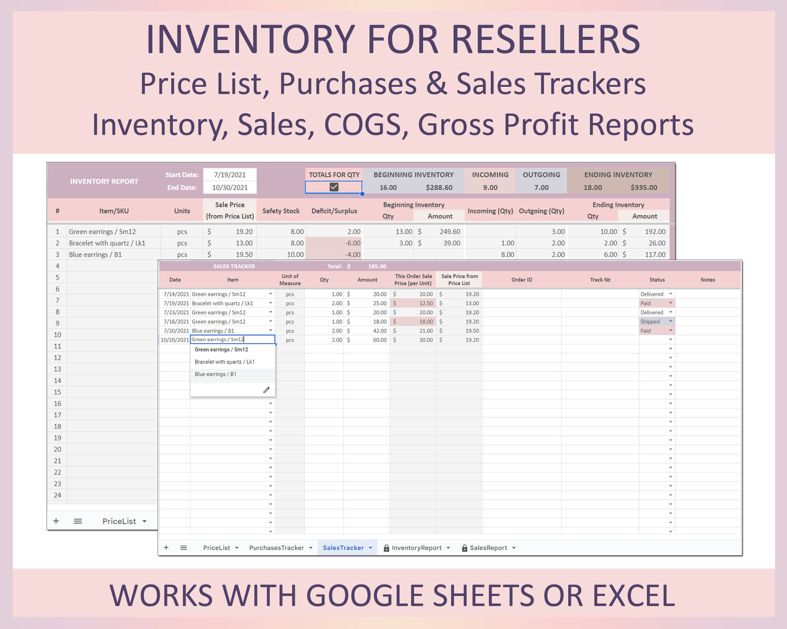 Inventory Tracker Reseller Sales Tracker Inventory - Etsy