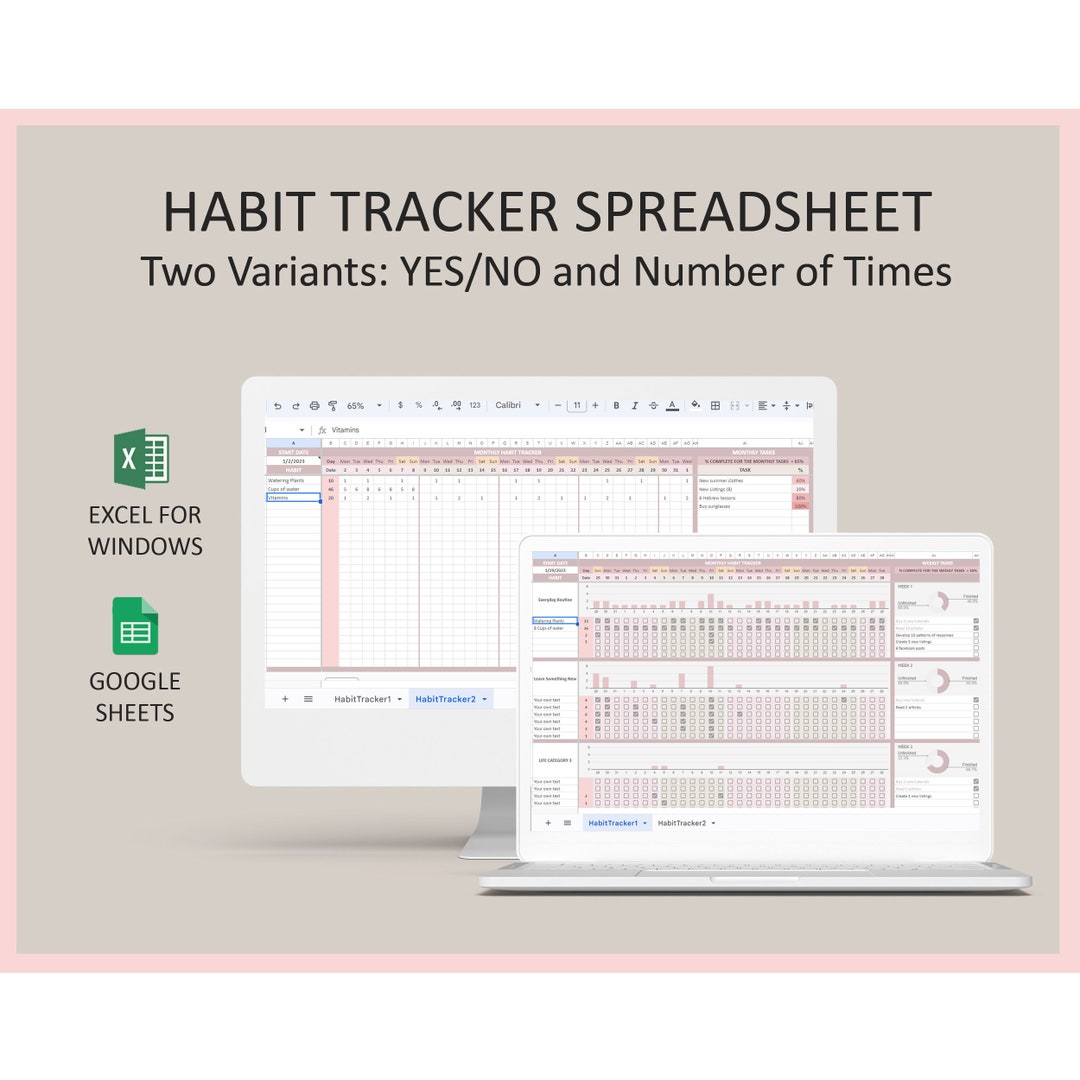 Simple Habit Tracker Excel Spreadsheet Monthly Routine Organizer Google ...