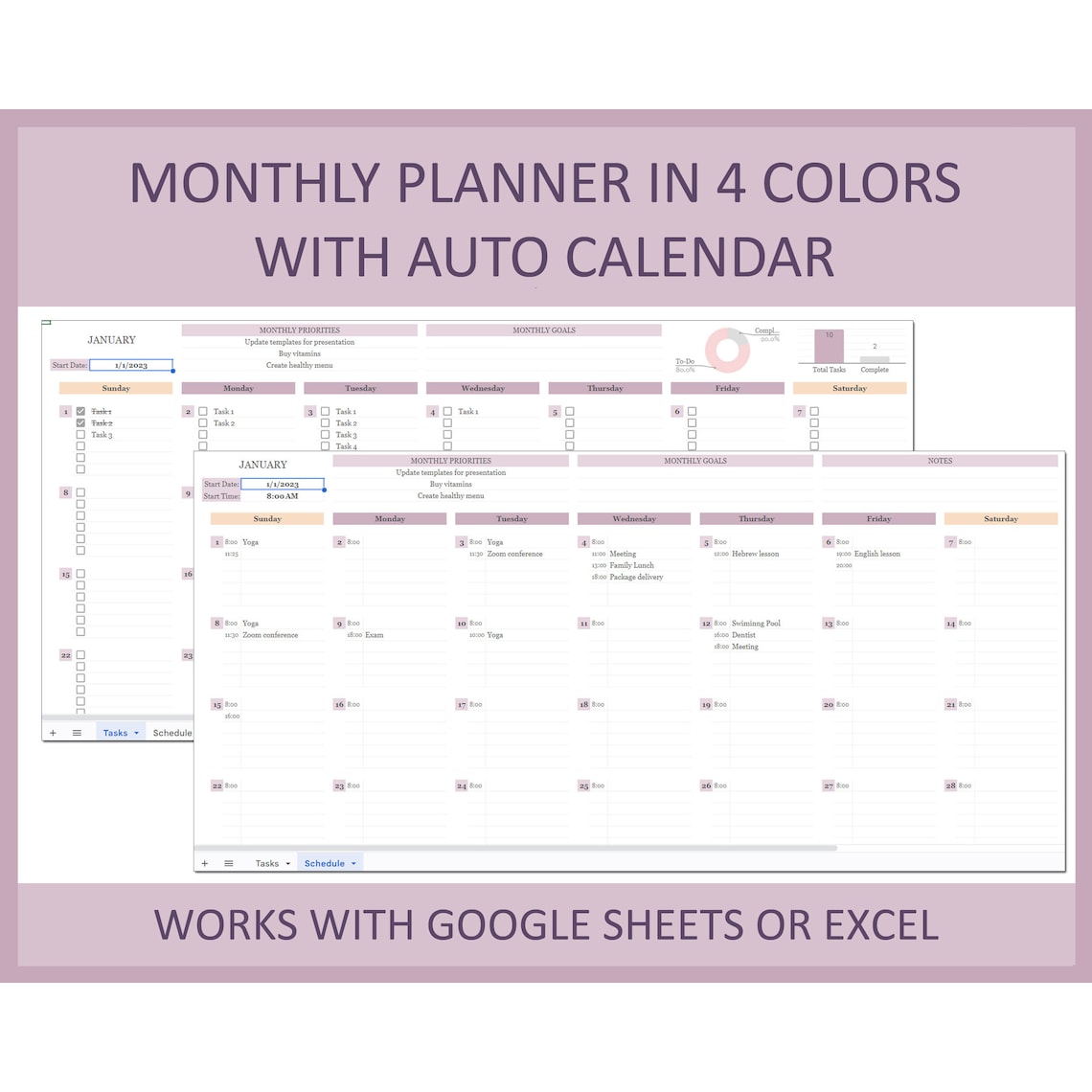 Monthly Planner Spreadsheet Google Sheets Calendar Excel Template ...