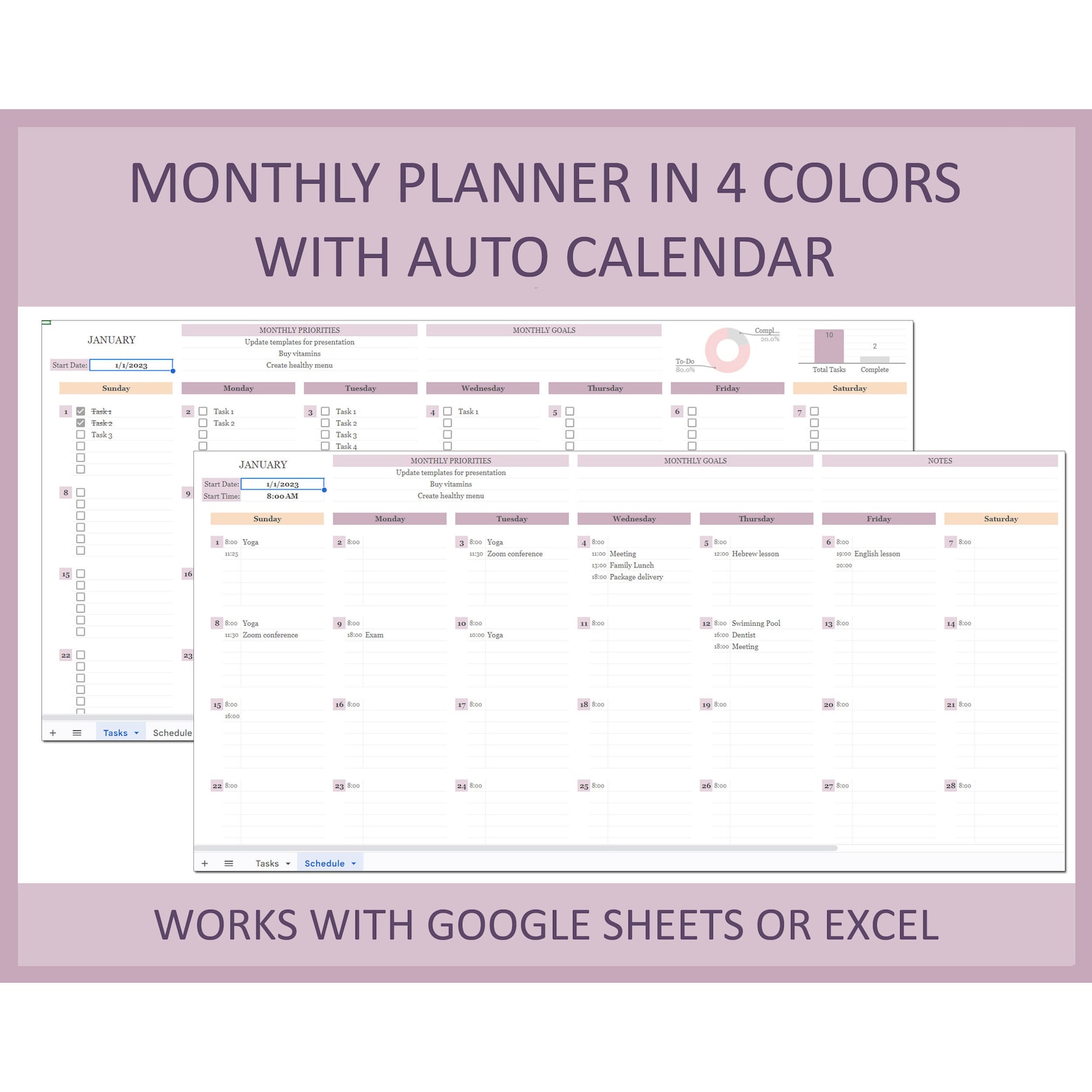 Monthly Planner Spreadsheet Google Sheets Calendar Excel Template ...