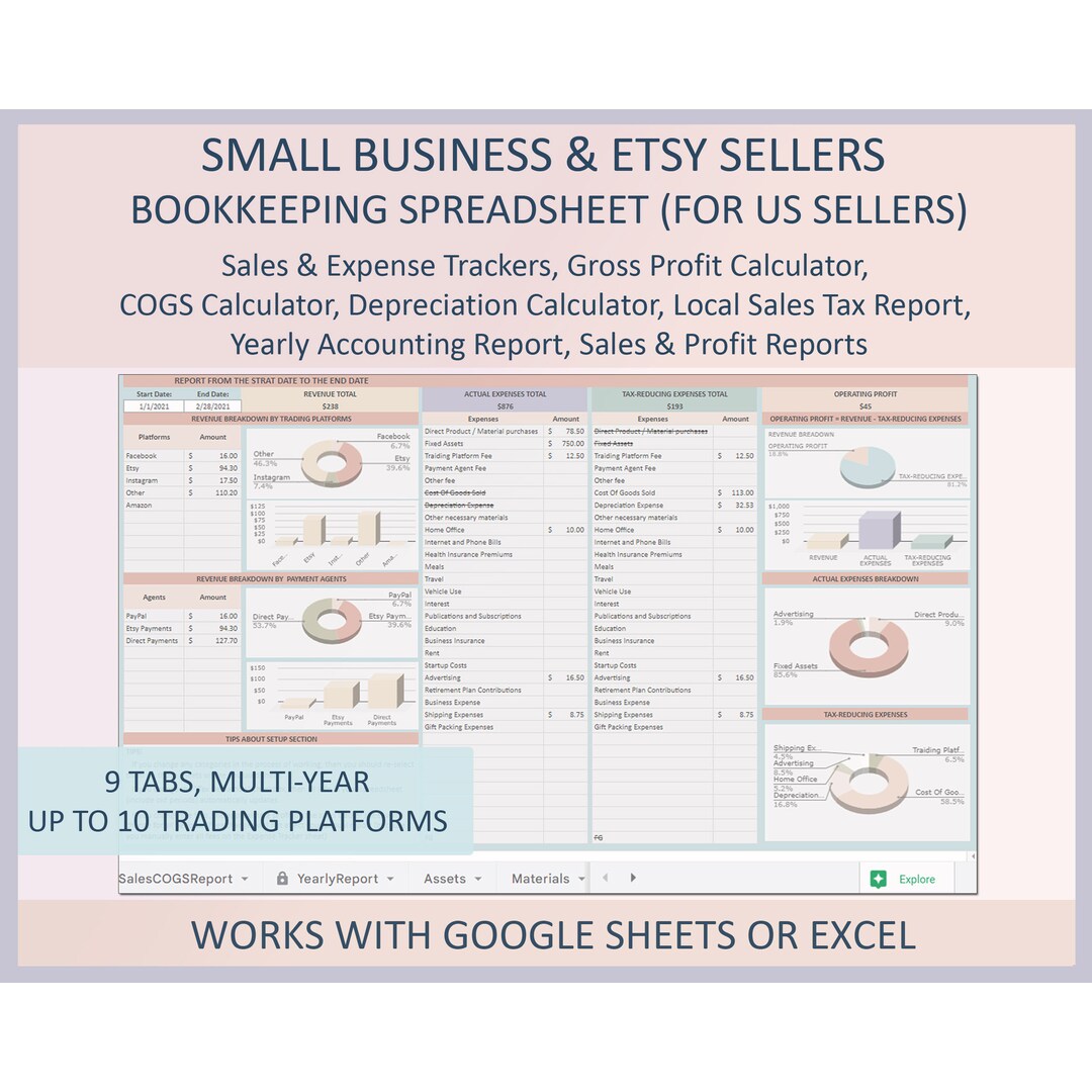 Small Business Bookkeeping Spreadsheet US Sellers Tool Accounting ...