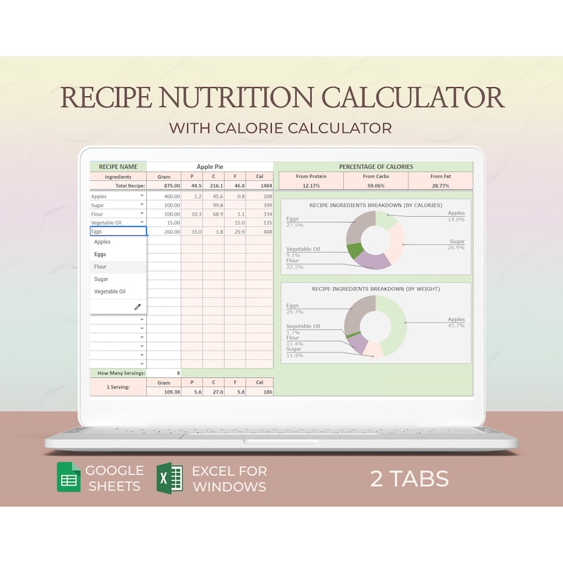 Recipe Calories Calculator Google Sheets Nutrition Counter Meal Calorie ...