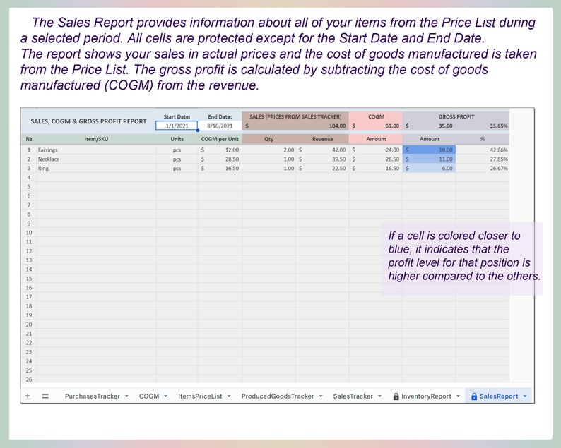 Inventory Spreadsheet Excel Google Sheet Pricing Sales Tracker Costing ...