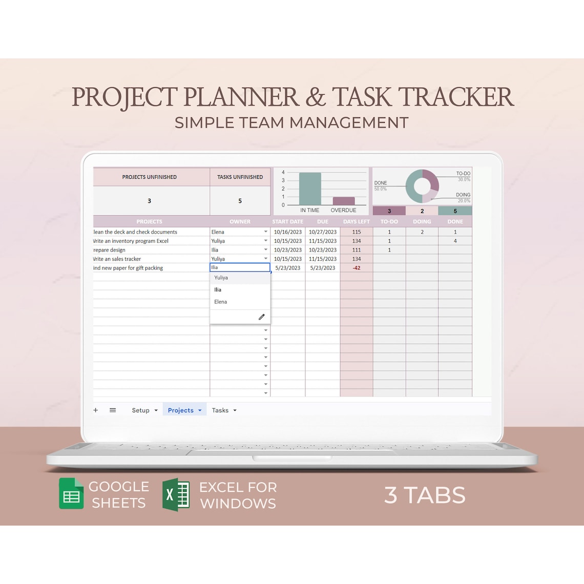 Teams Project Management Excel, Task Management, Project Planner ...