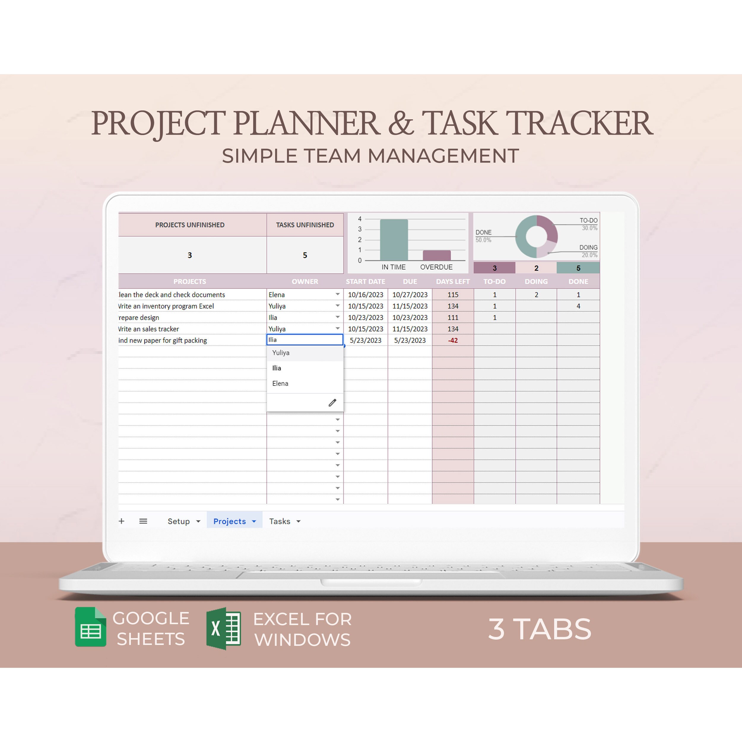 Teams Project Management Excel, Task Management, Project Planner ...