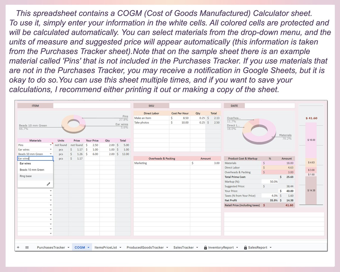 Inventory Spreadsheet Excel Google Sheets Pricing Sheet Sales Tracker ...