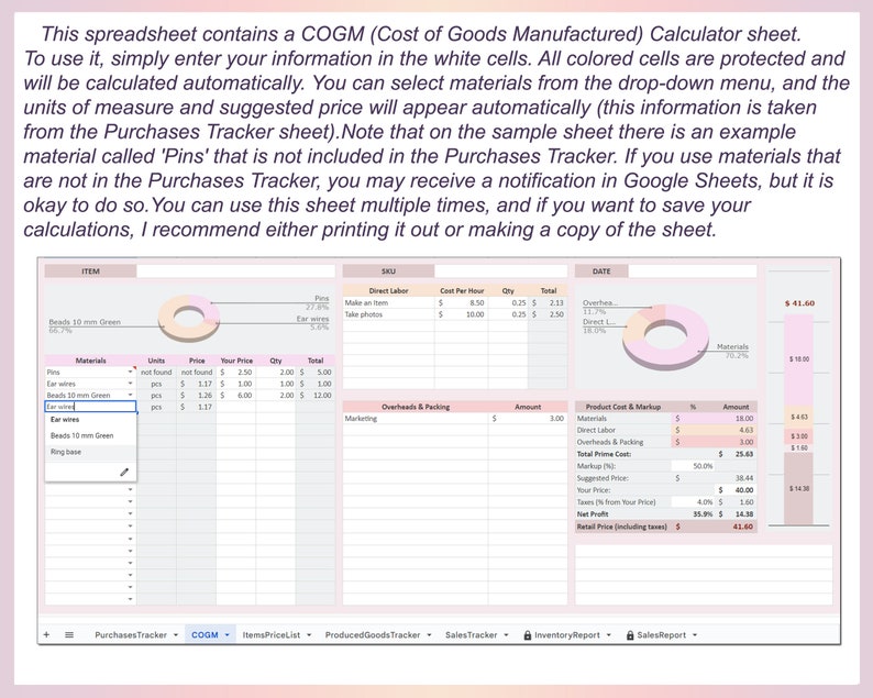 Inventory Spreadsheet Excel Google Sheets Pricing Sheet Sales Tracker ...