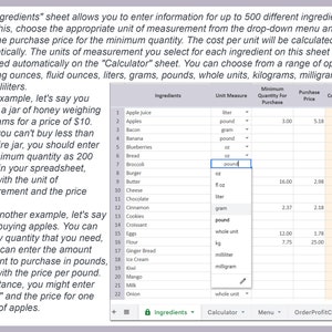Recipe Cost Calculator Order Profit Template Baking Ingredient Formula ...