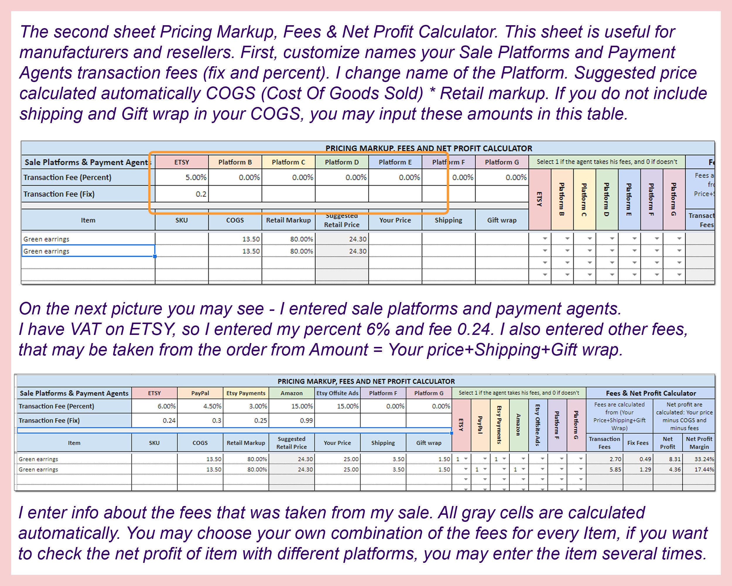 Product Costing Template EXCEL Product Planner Pricing - Etsy Australia