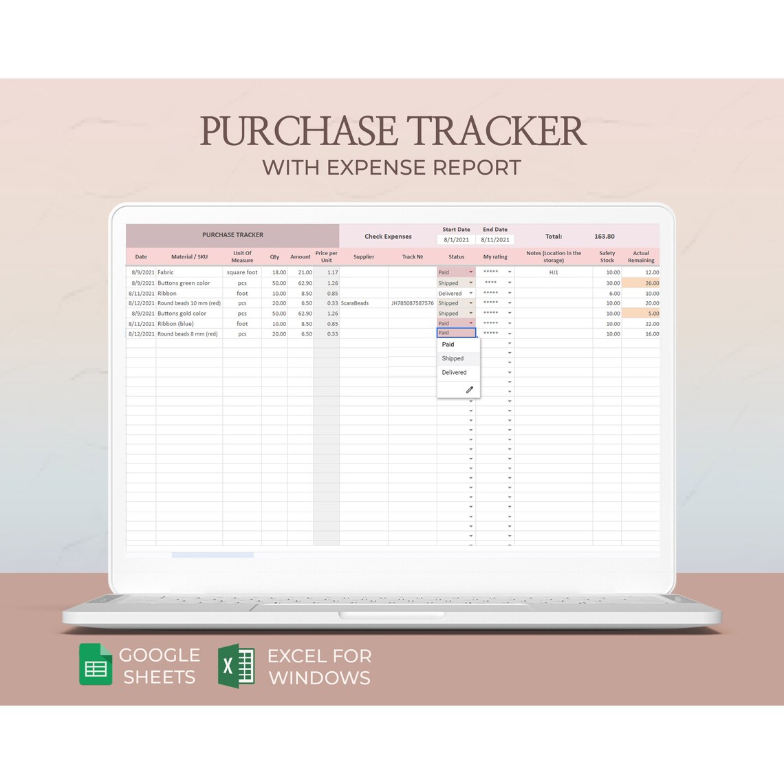 Purchase Order Tracker, Purchases Tracker, Purchase Order Tracking ...