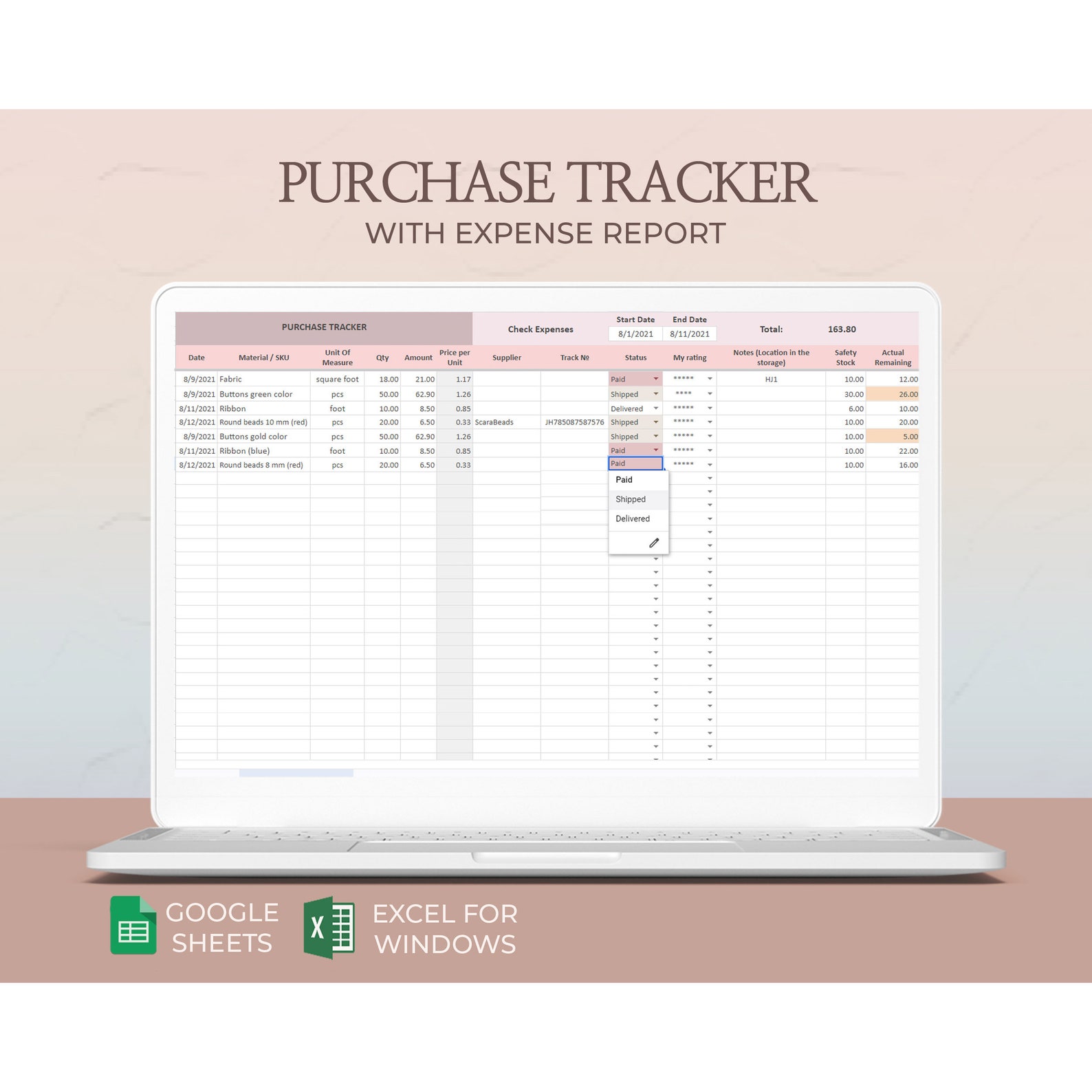 Purchase Order Tracker, Purchases Tracker, Purchase Order Tracking ...