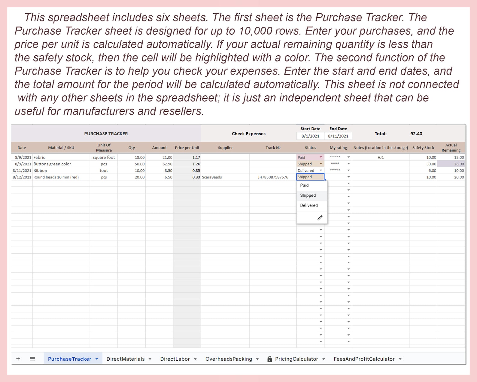 Product Costing Template, EXCEL Product Planner, Pricing Template ...