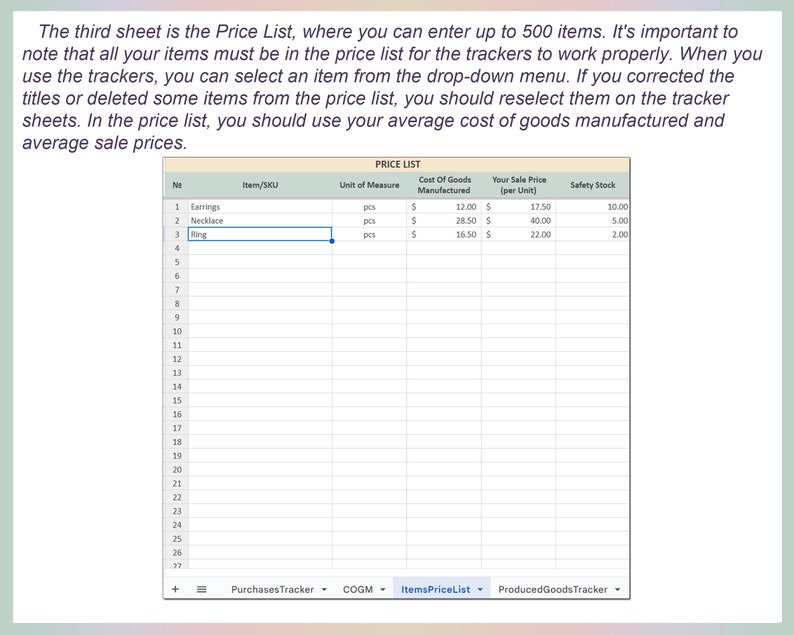 Inventory Spreadsheet, Excel Inventory Sheet, Pricing Sheet, Sales ...