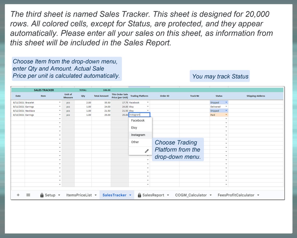 Sales Tracker Spreadsheet Activity Monitoring Tool Multi-platform Sales ...