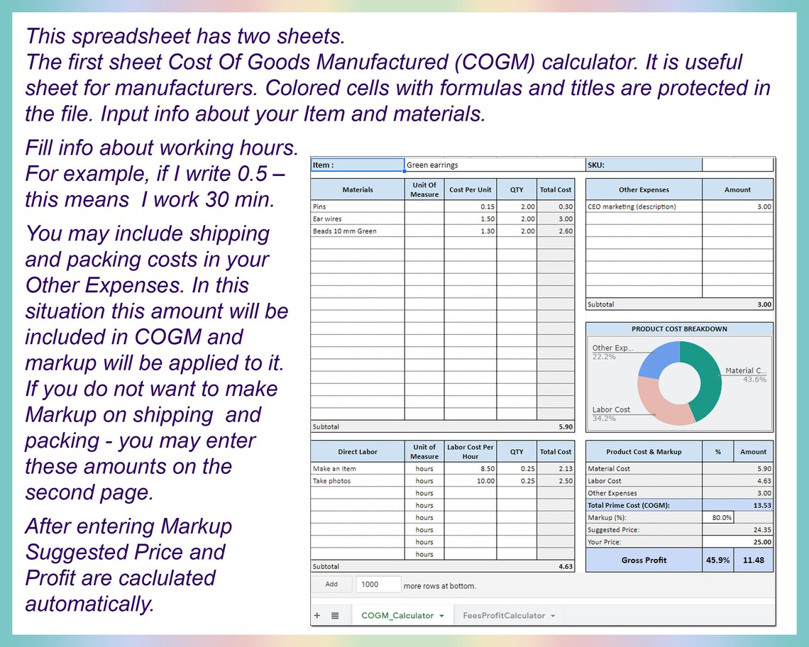 Pricing Markup Template Product Costing Template EXCEL | Etsy