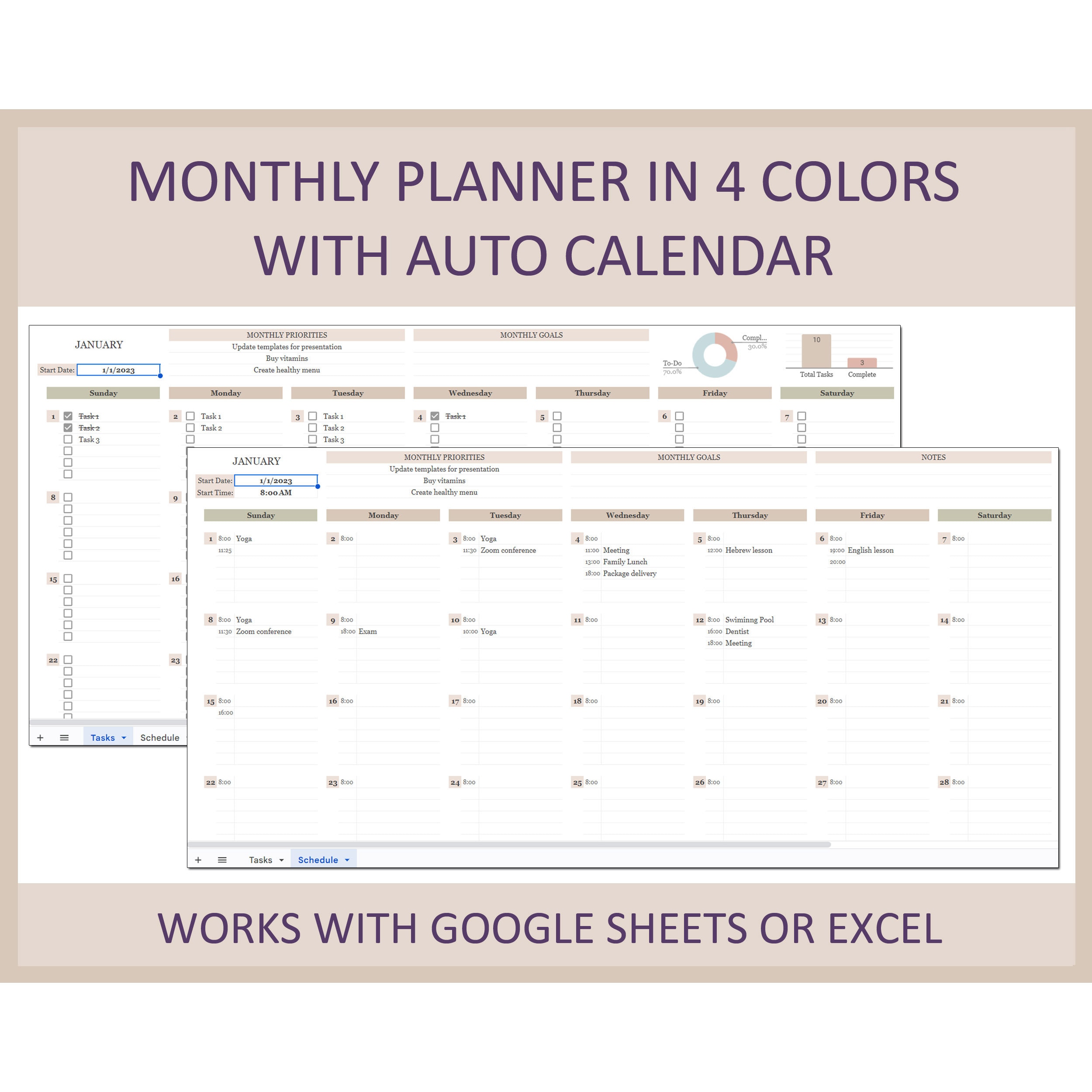 Google Sheets Monthly Calendar Excel Template Planner Schedule Digital ...