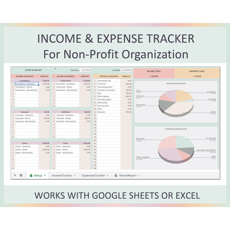 Income and Expense Tracker for Non-profit Organization, Bookkeeping ...