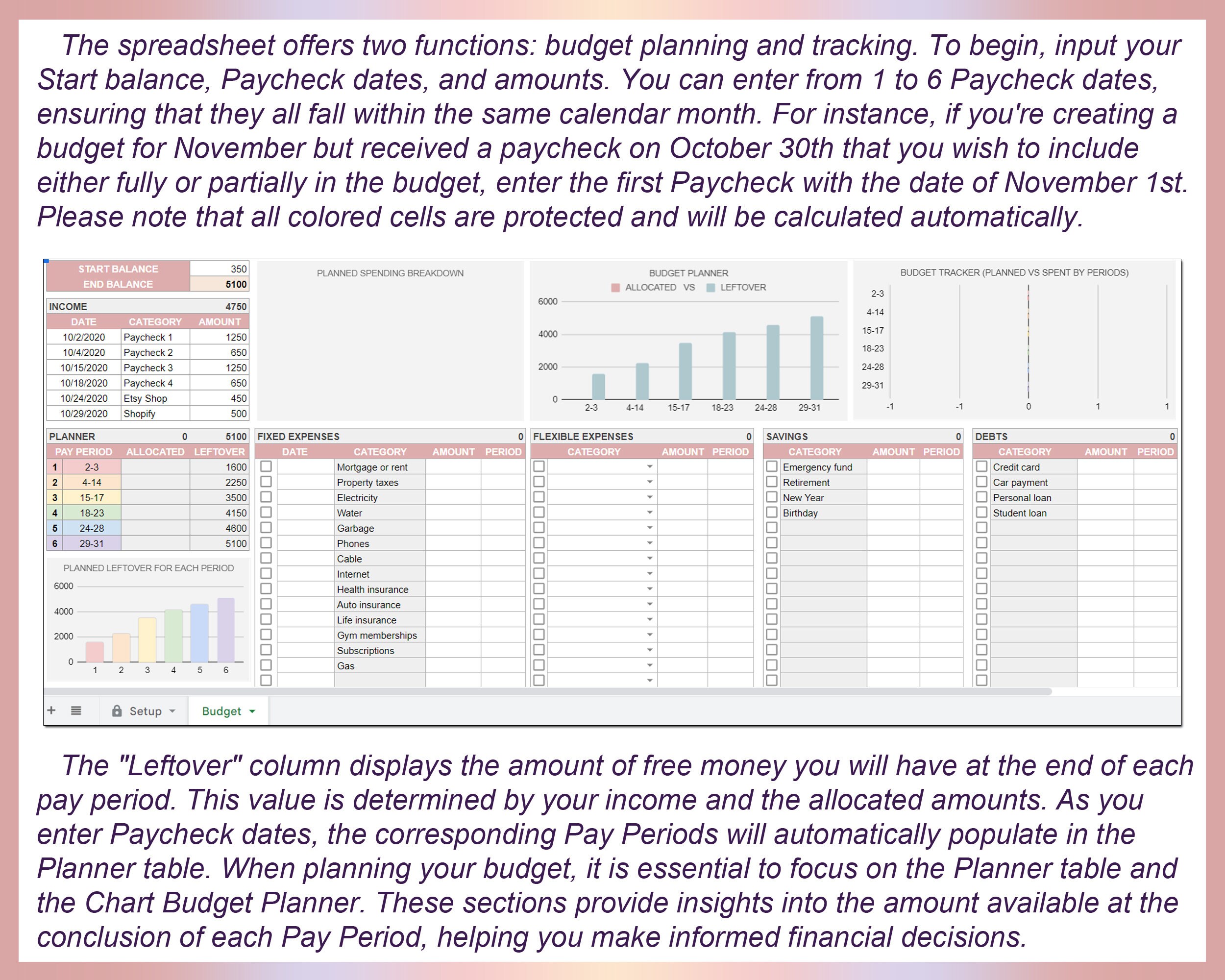 Paycheck Budget Spreadsheet Monthly Planner Template Excel Google ...