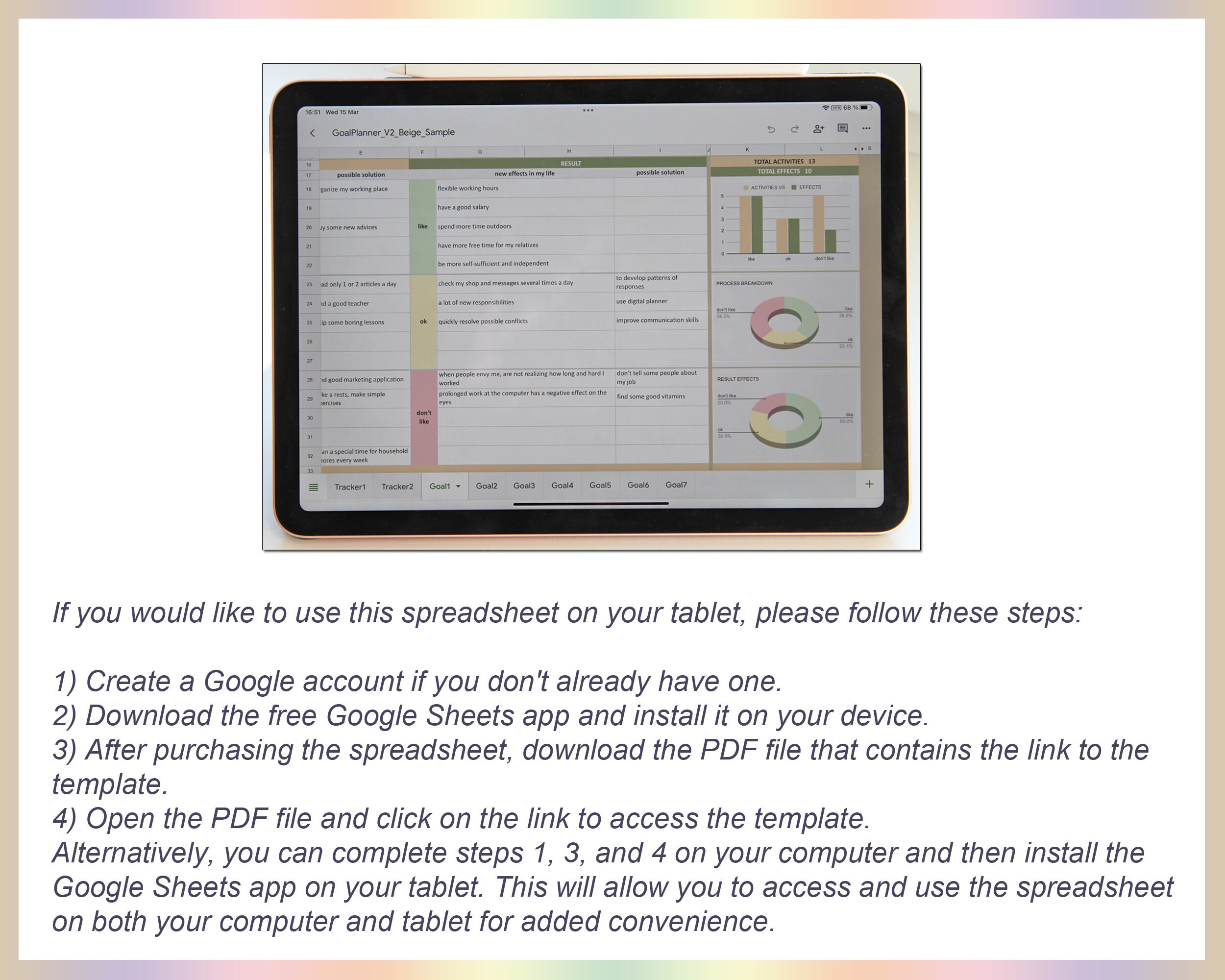 Goal Planner Spreadsheet for SMART Goals Monthly Tracker Life Planning ...