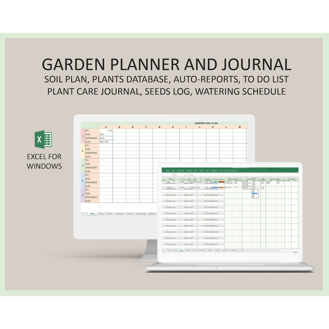 Excel Garden Planner Plant Care Worksheet Watering Schedule Flowers ...
