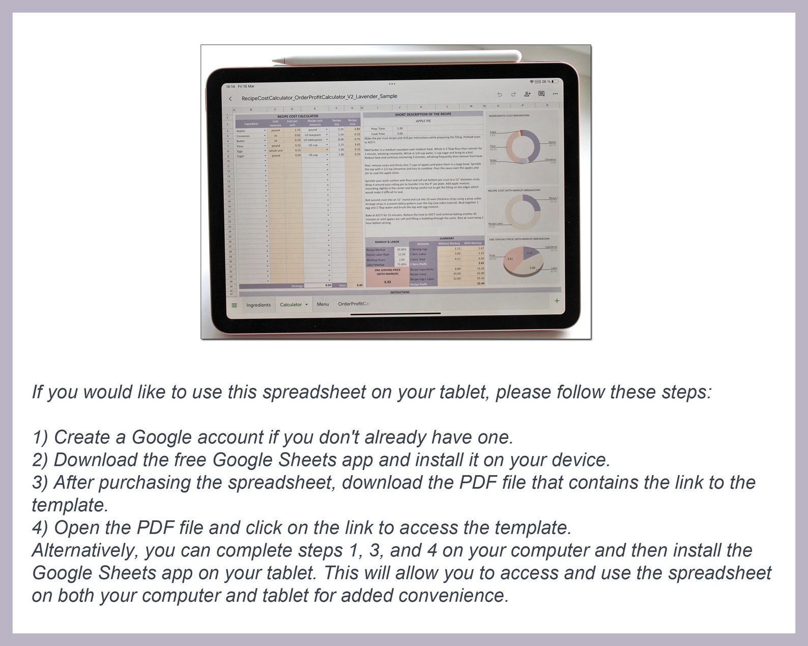Recipe Cost Calculator Order Profit Template Baking Ingredient Formula ...