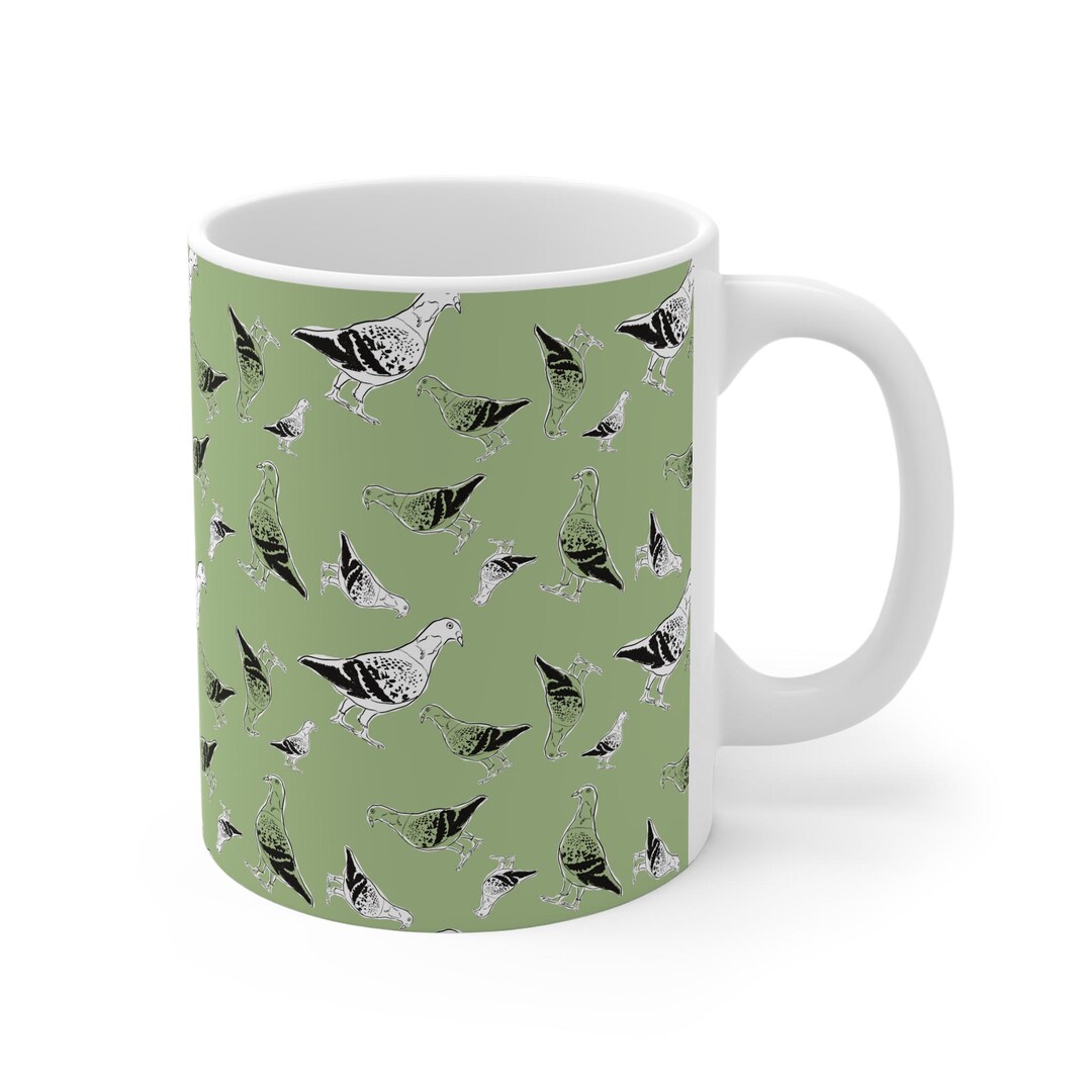 Green Pigeon Illustration Mug, Unique Coffee Cup, Bird Lover Gift ...