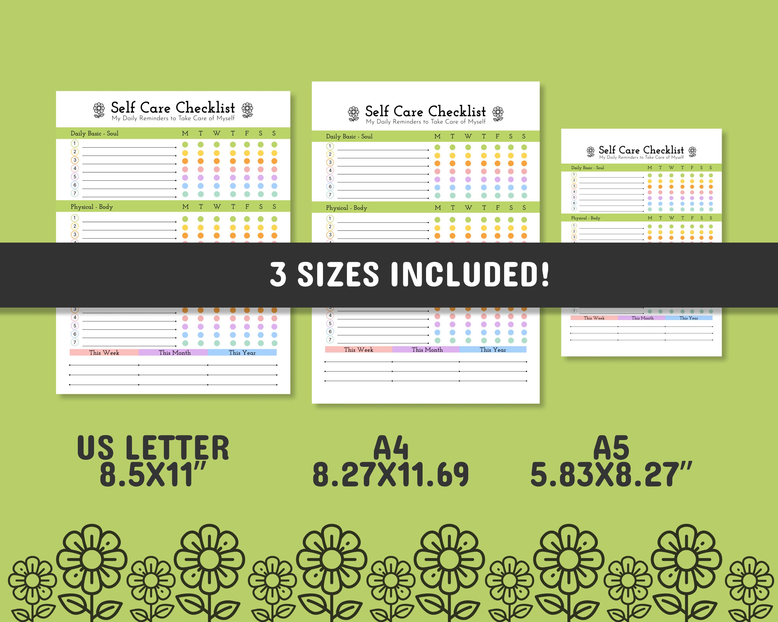 Self Care Tracker Digital Download, Green Minimalist Themed Habit ...