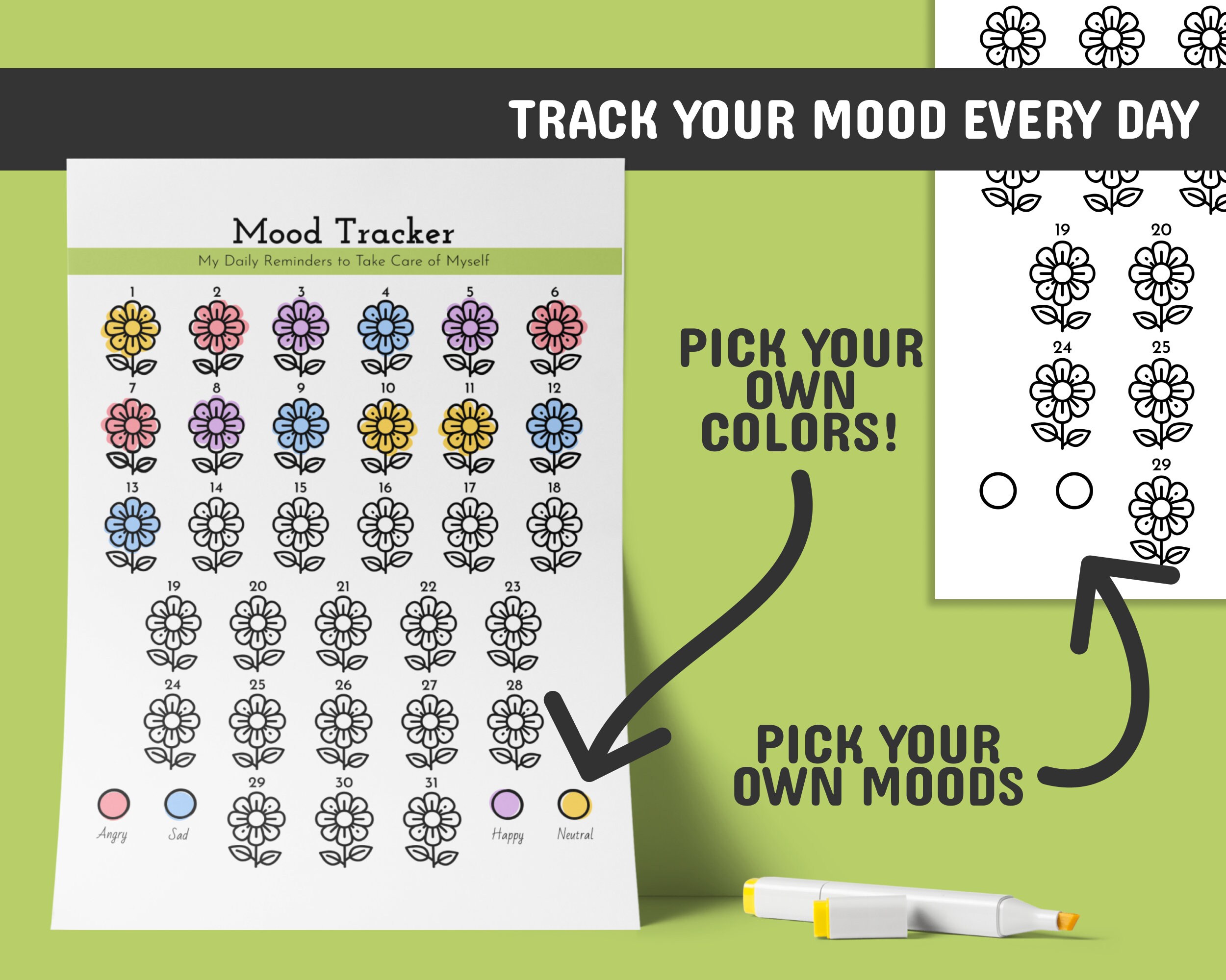 Self Care Tracker Digital Download, Green Minimalist Themed Habit ...