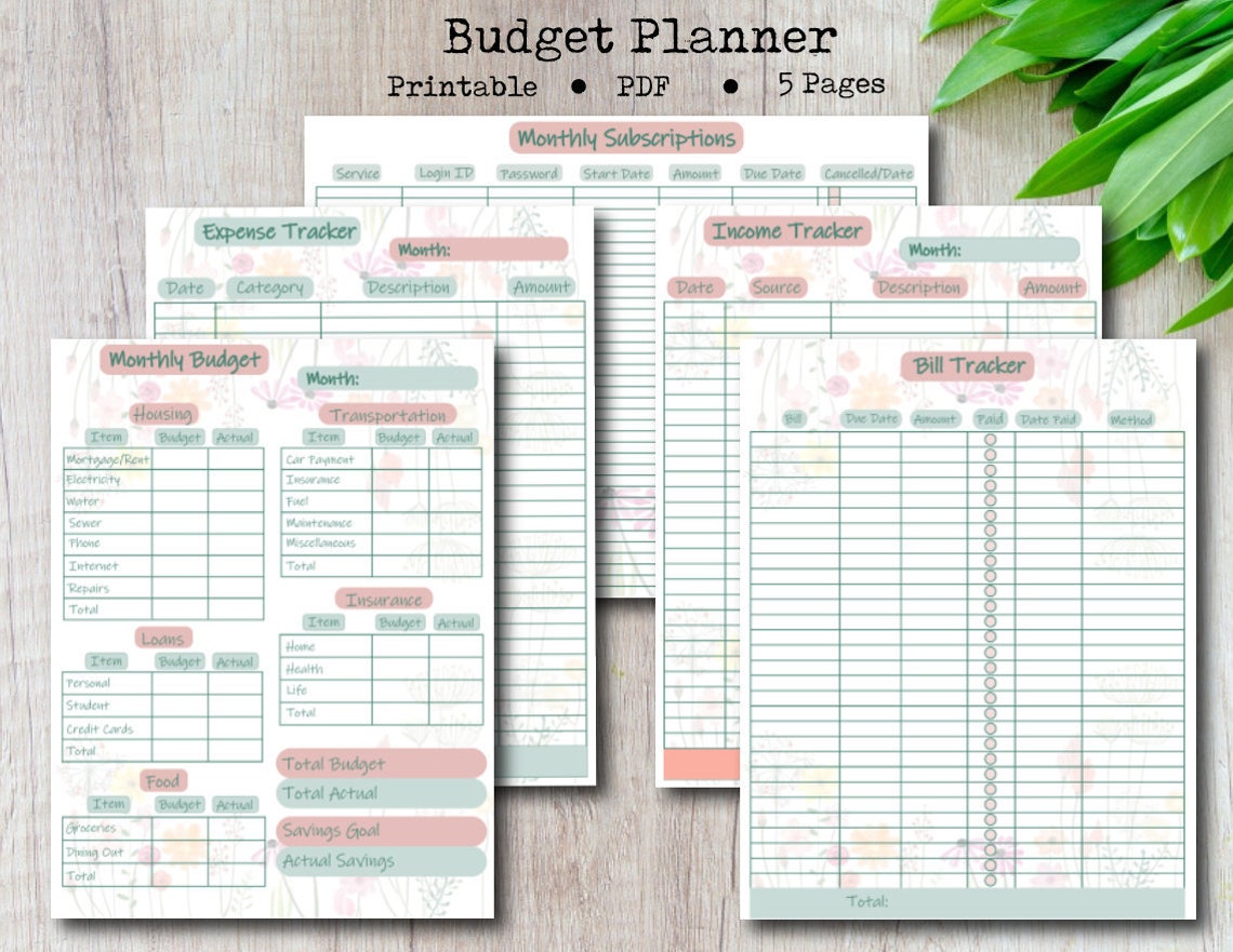 Printable Flower Budget Planner, Budget Bundle, Financial Journal ...