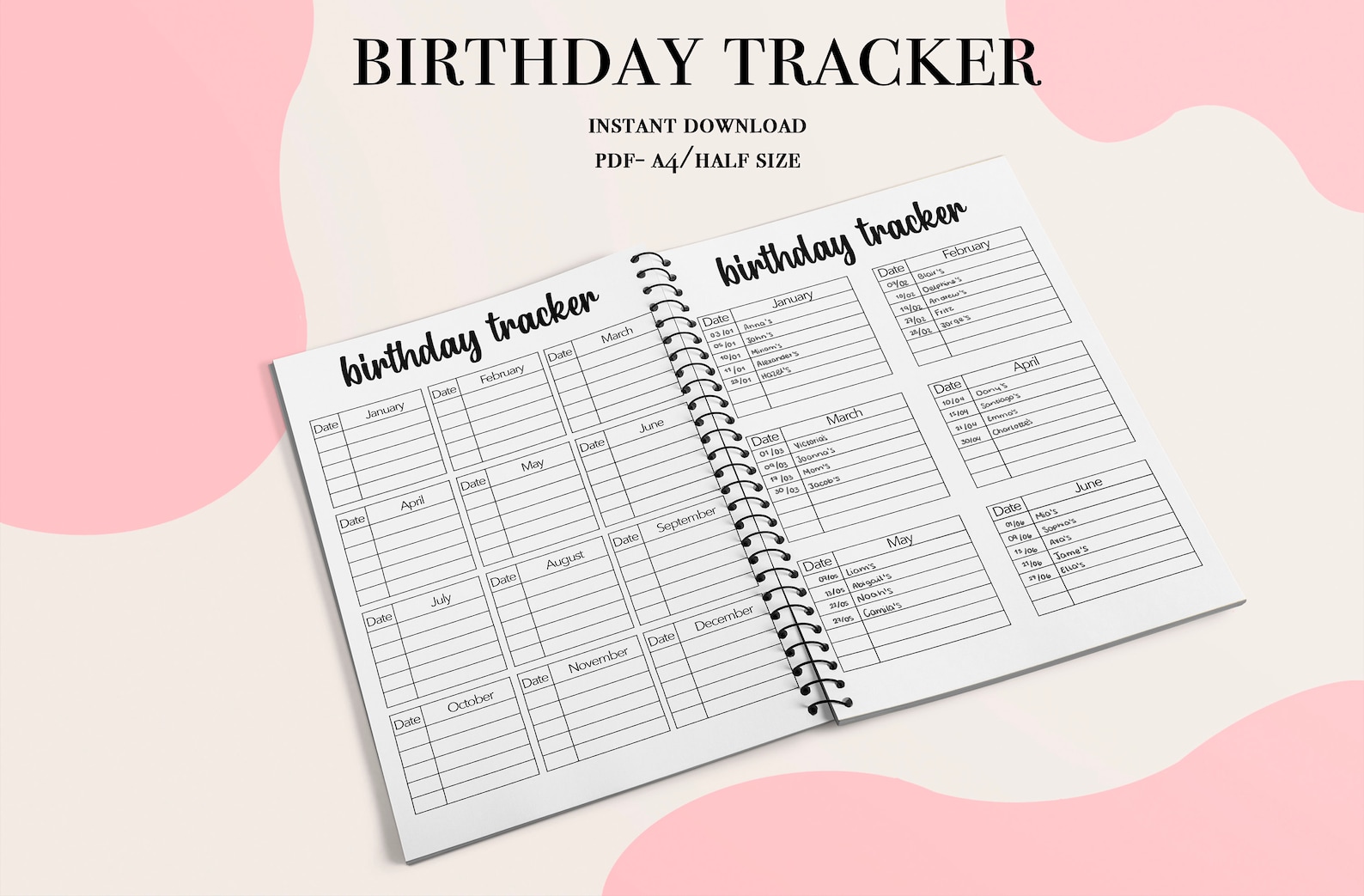 Birthday Tracker, Anniversary Tracker, B-day Chart, Printable Inserts ...