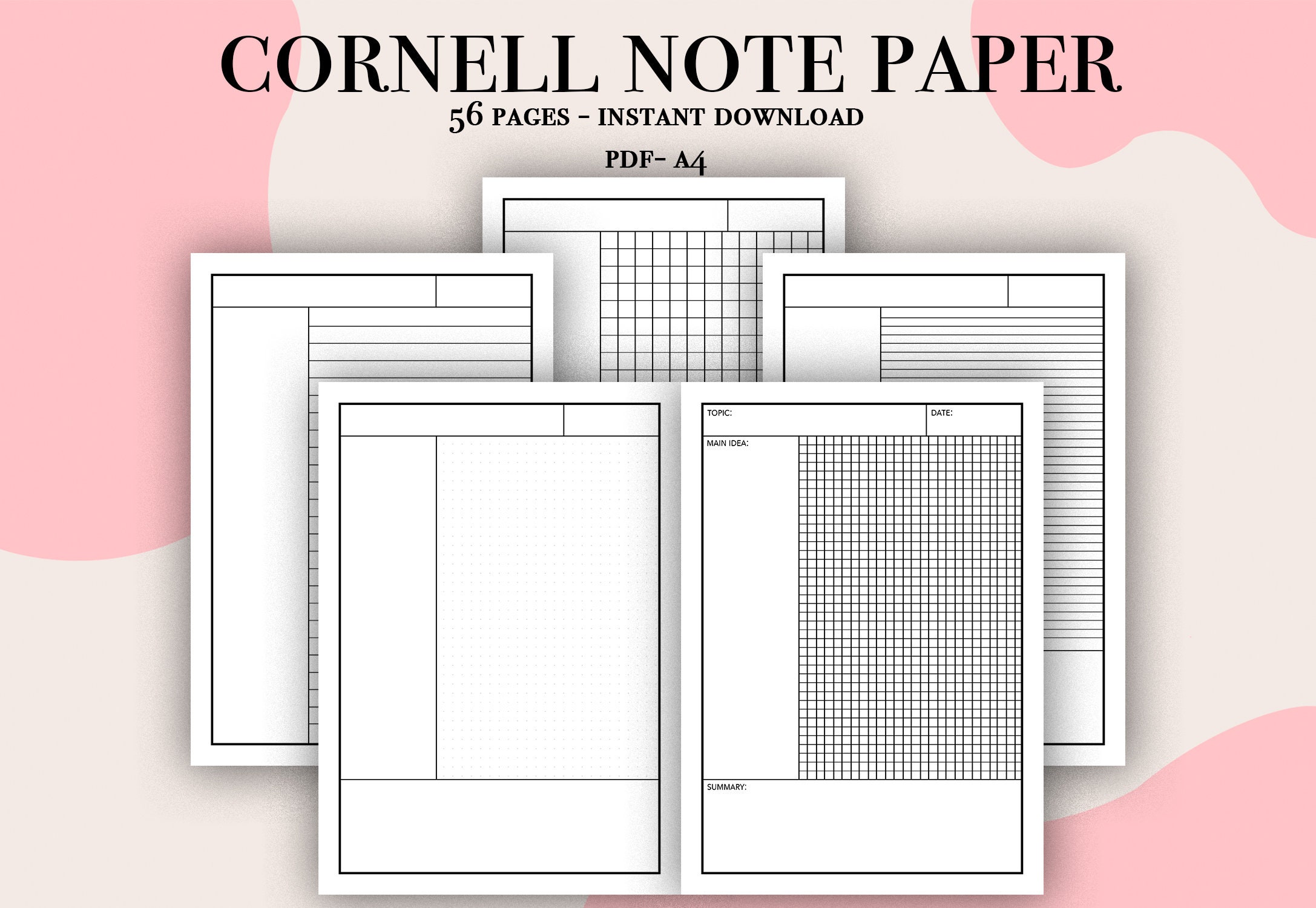 56 Cornell Notes Method Paper Dot Lined Note A4 Letter Half Size PDF ...