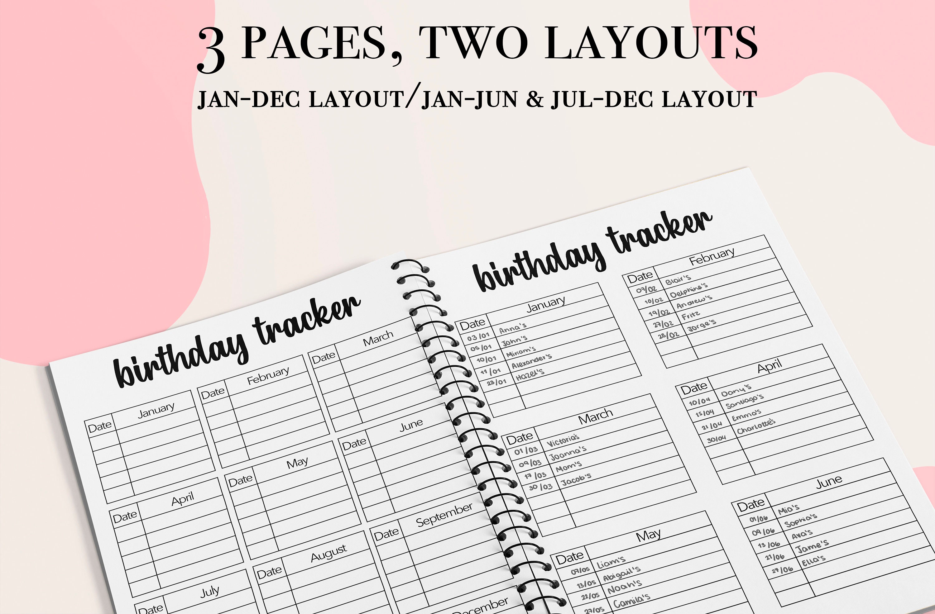 Birthday Tracker, Anniversary Tracker, B-day Chart, Printable Inserts ...