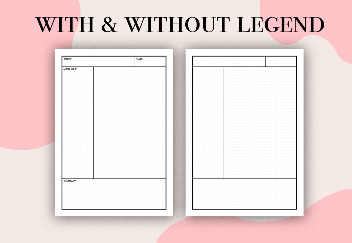 56 Cornell Notes Method Paper, Note, Dot, Grid, Lined, Editable Note ...