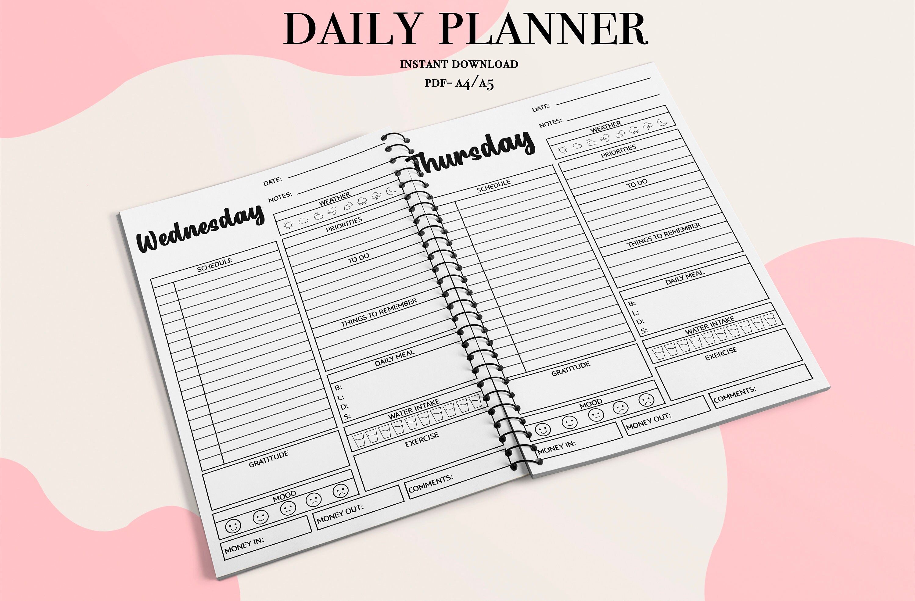 Printable 7 Day Planner, Daily Planner, Work Planner, Weekly Planner ...