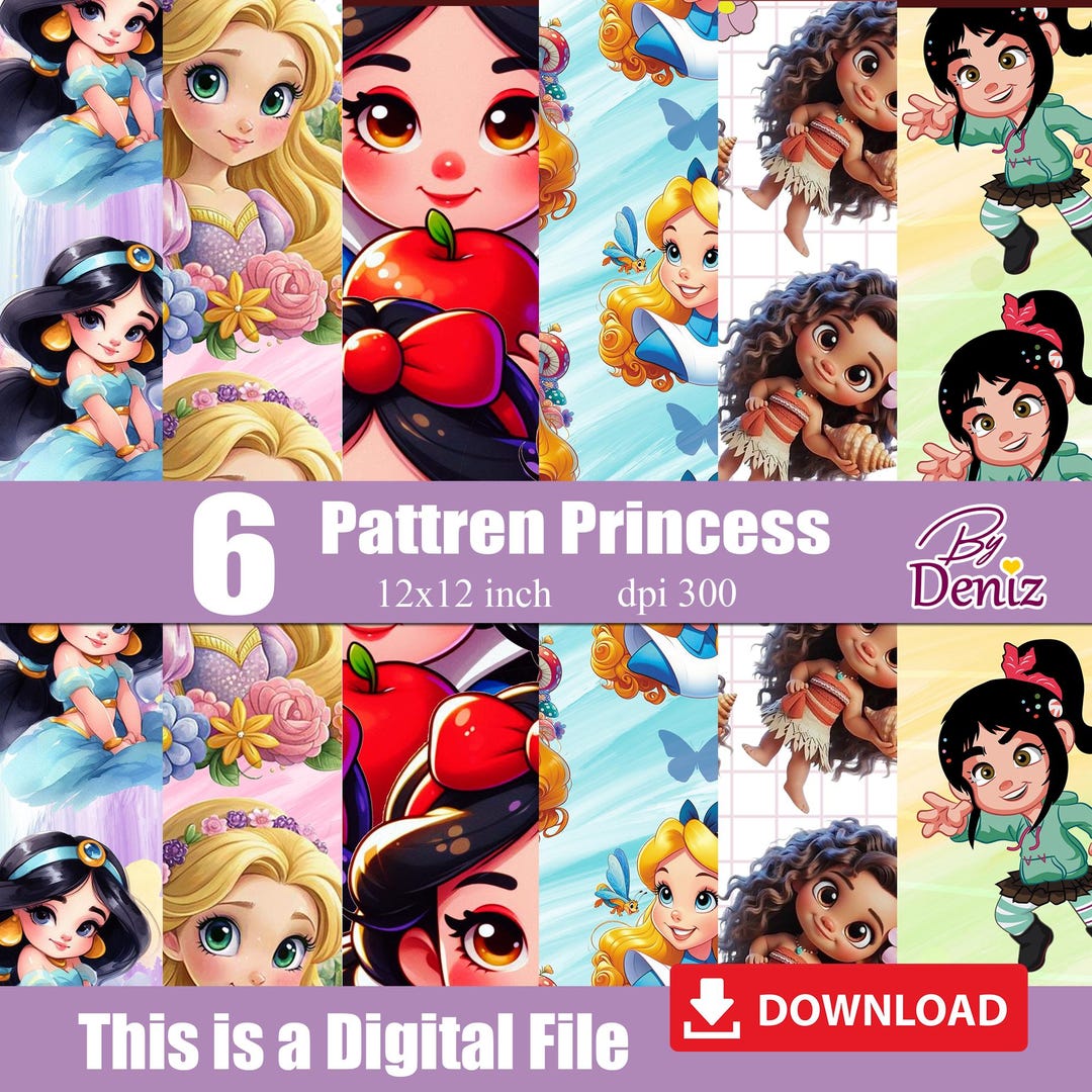6 PRINCESS'S Disney Digital Paper Download - Etsy