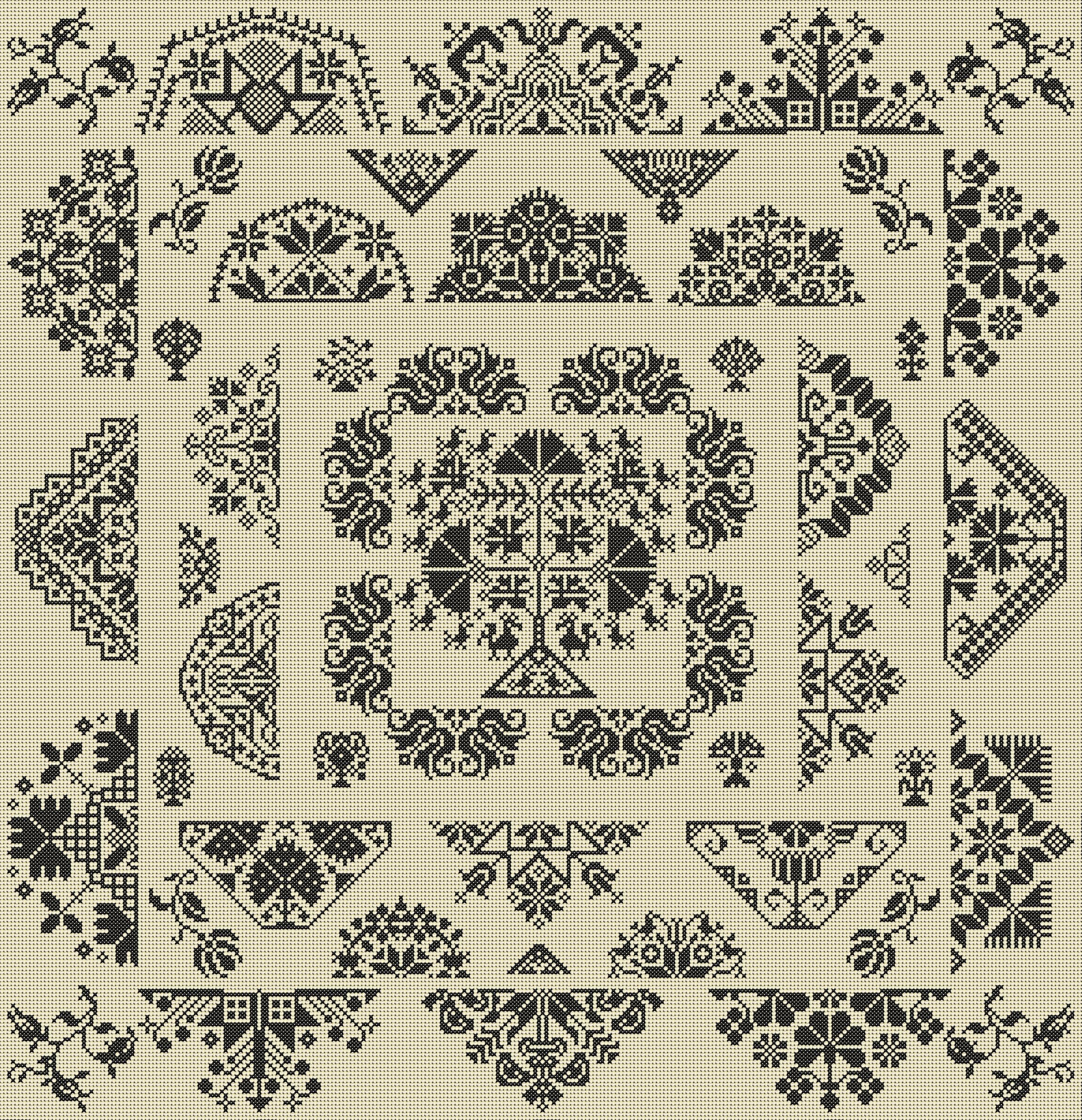 Quaker Cross Stitch Sampler PDF Chart Using Original Quaker Motifs - Etsy
