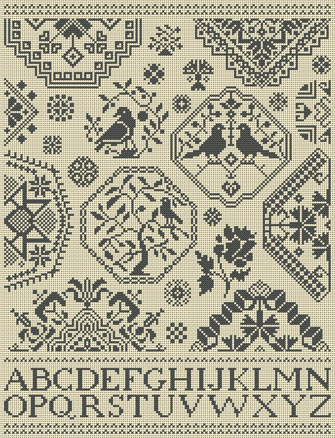 Quaker Cross Stitch Sampler PDF Chart Using Original Quaker Motifs - Etsy