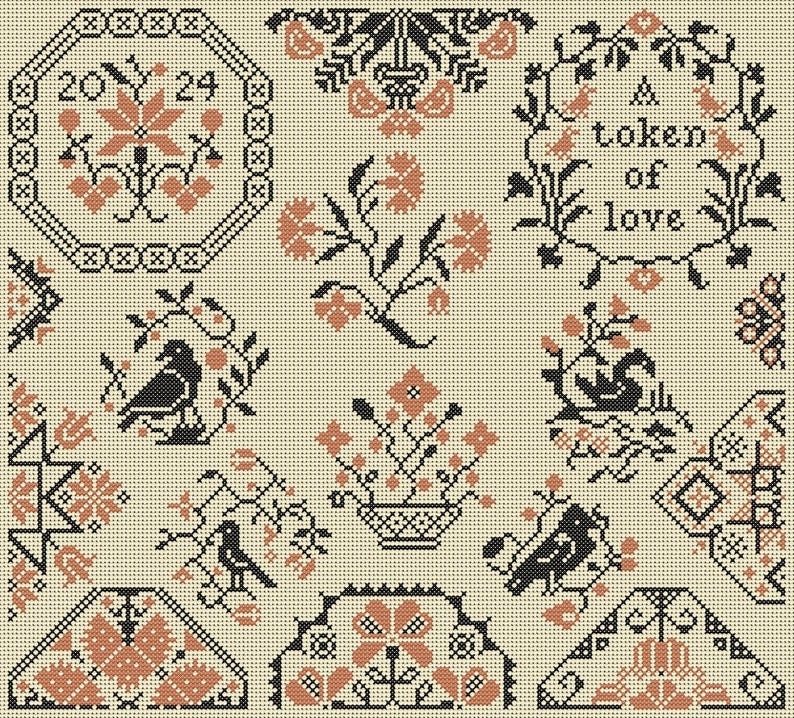 Quaker Cross Stitch Sampler PDF Chart Using Original Quaker Motif ...