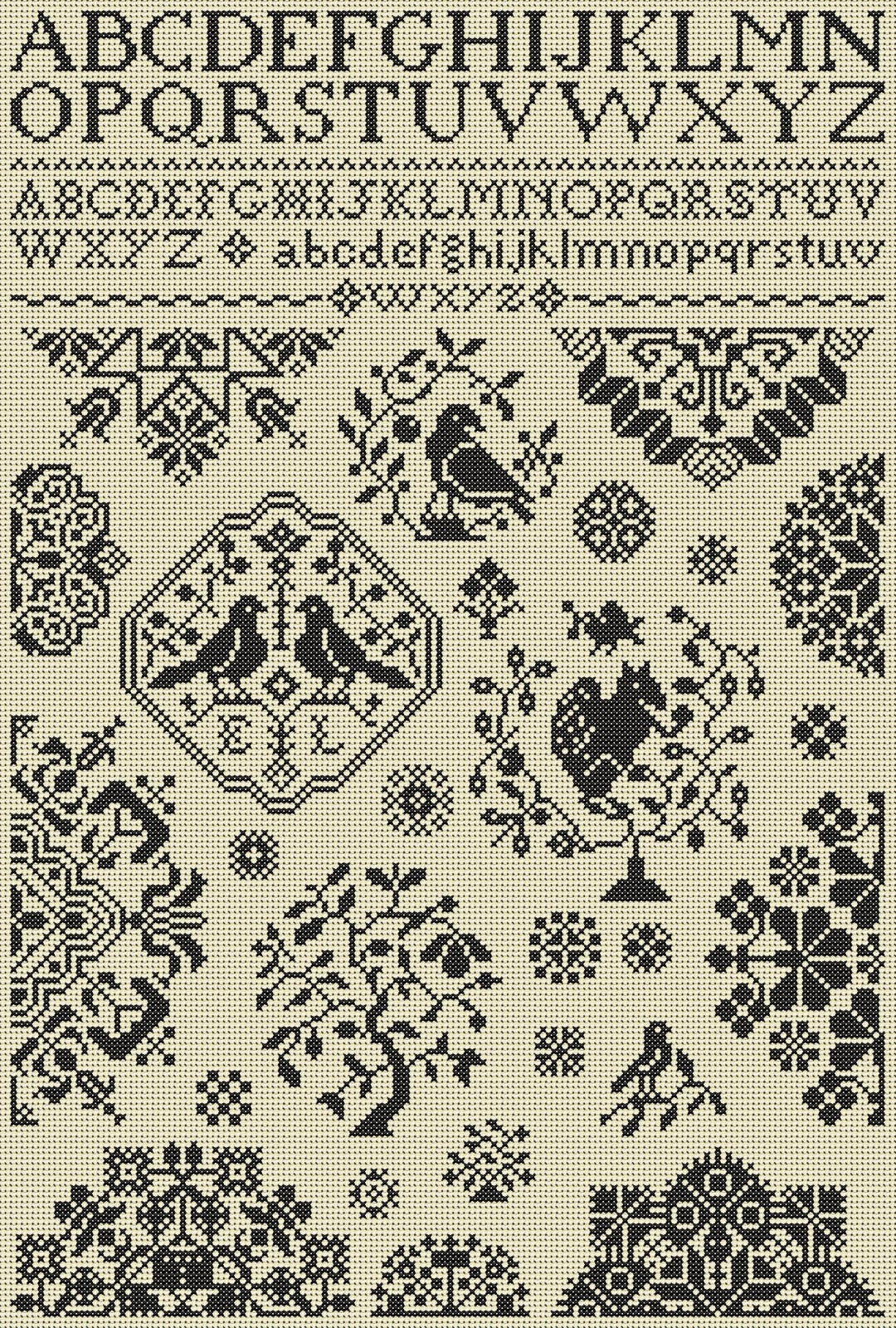 Quaker Cross Stitch Sampler PDF Chart Using Original Quaker Motifs - Etsy