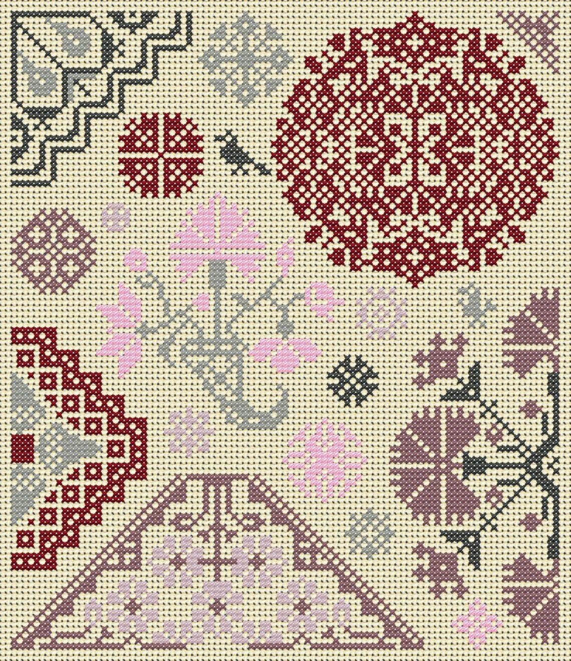 NEW BOOK Quaker Samplers in Cross Stitch PDF Book Uses the Beautiful Medallion Motifs and ...