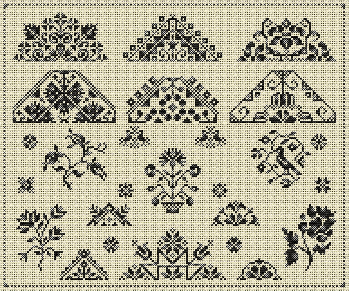 Quaker Cross Stitch Sampler PDF Chart Using Original Quaker Motifs - Etsy